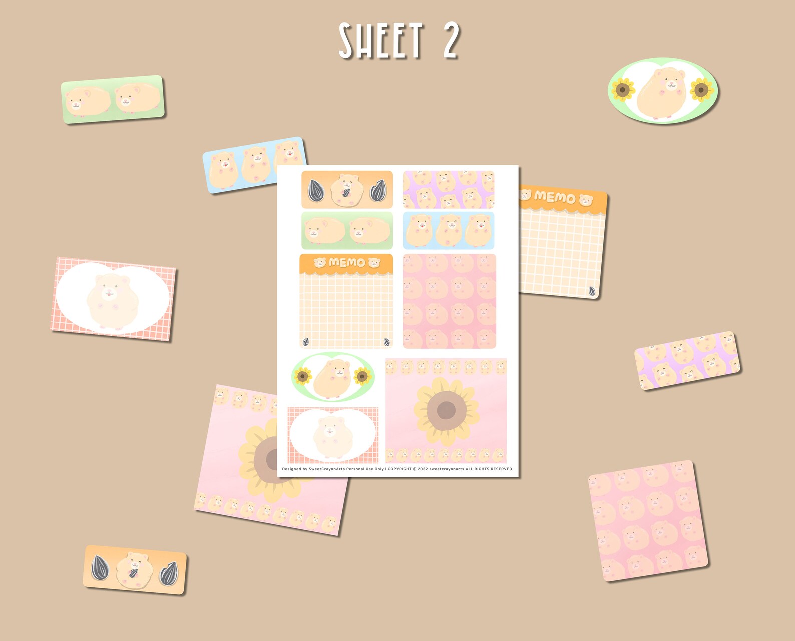 39 Cute Hamster Digital Sticker Pack Beige Hamster Printable - Etsy