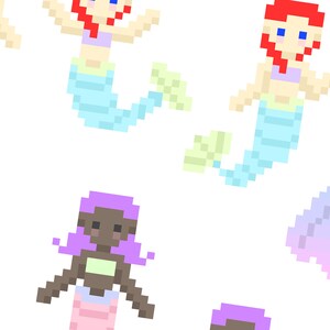 54 Mermaid Pixel Art Digital Sticker Pack Printable Stickers - Etsy