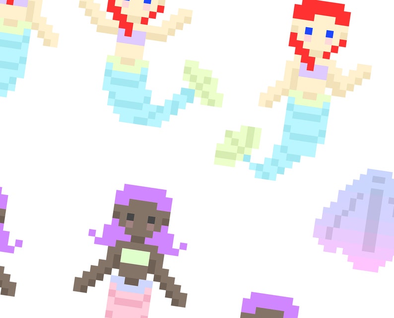 54 Mermaid Pixel Art Digital Sticker Pack Printable Stickers - Etsy