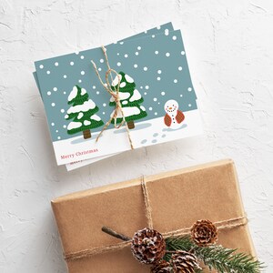Snowman Christmas Printable Card, Snow Scenery Card, Merry Christmas ...
