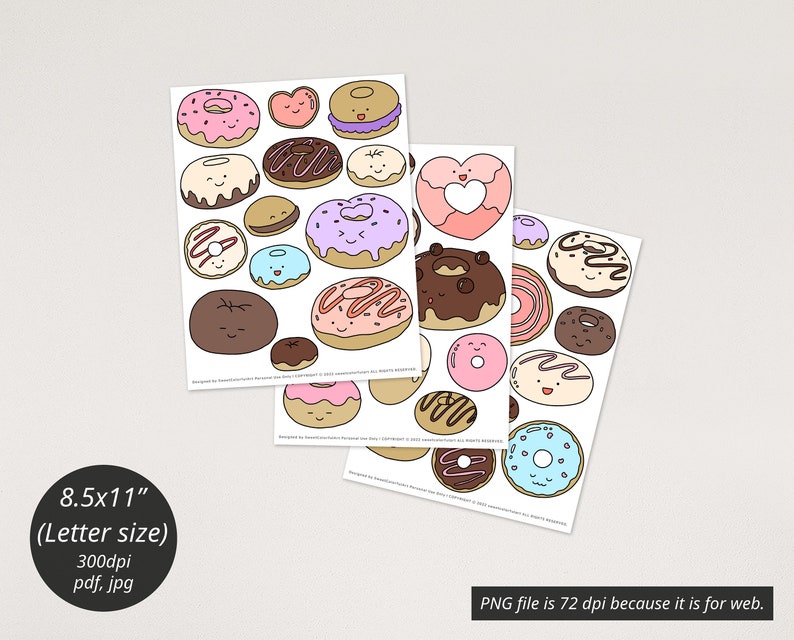 36 Cute Donut Digital Stickers, Cute Doughnut Printable Stickers, Cute ...