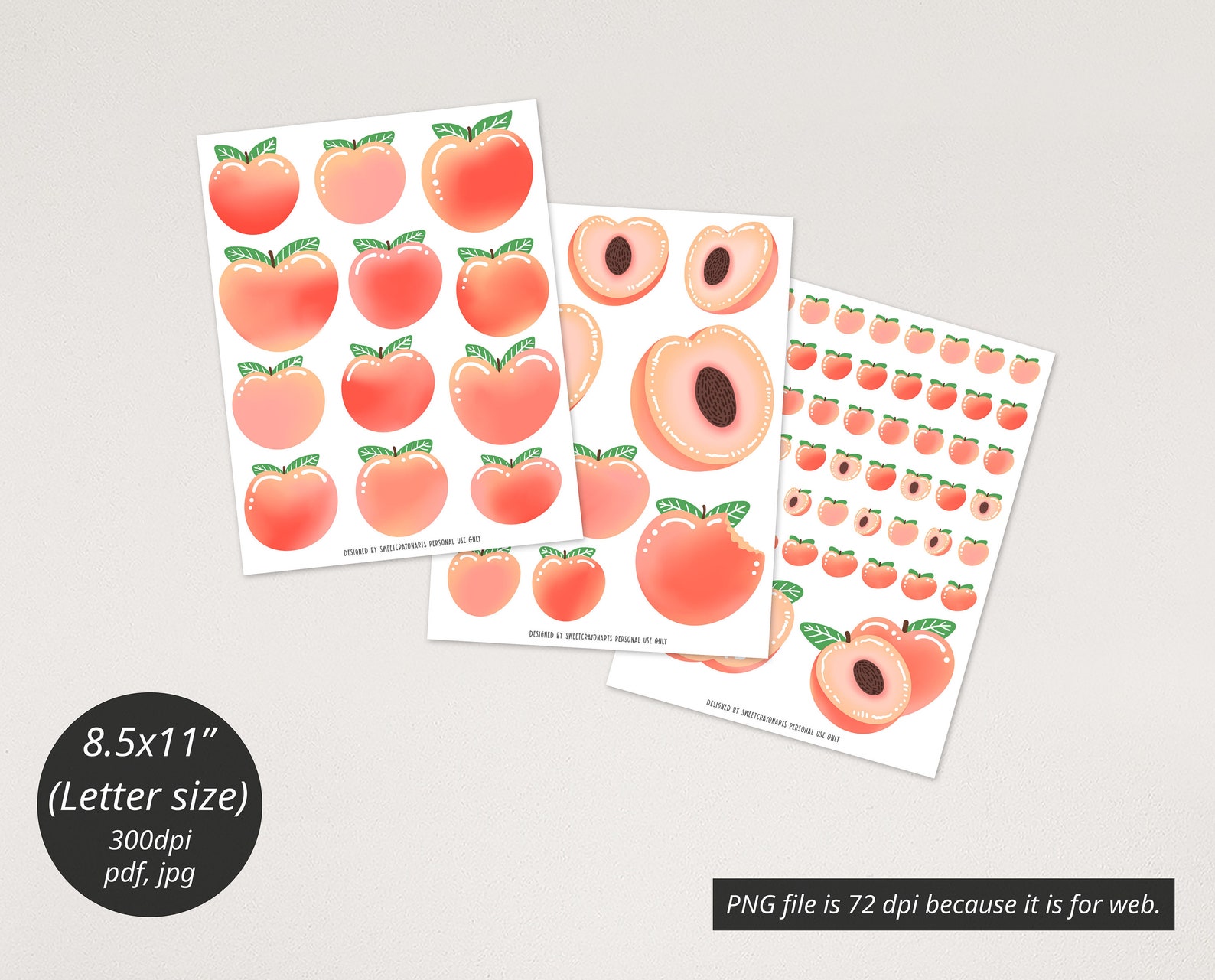 30 Cute Peach Digital Sticker Pack Printable Stickers - Etsy