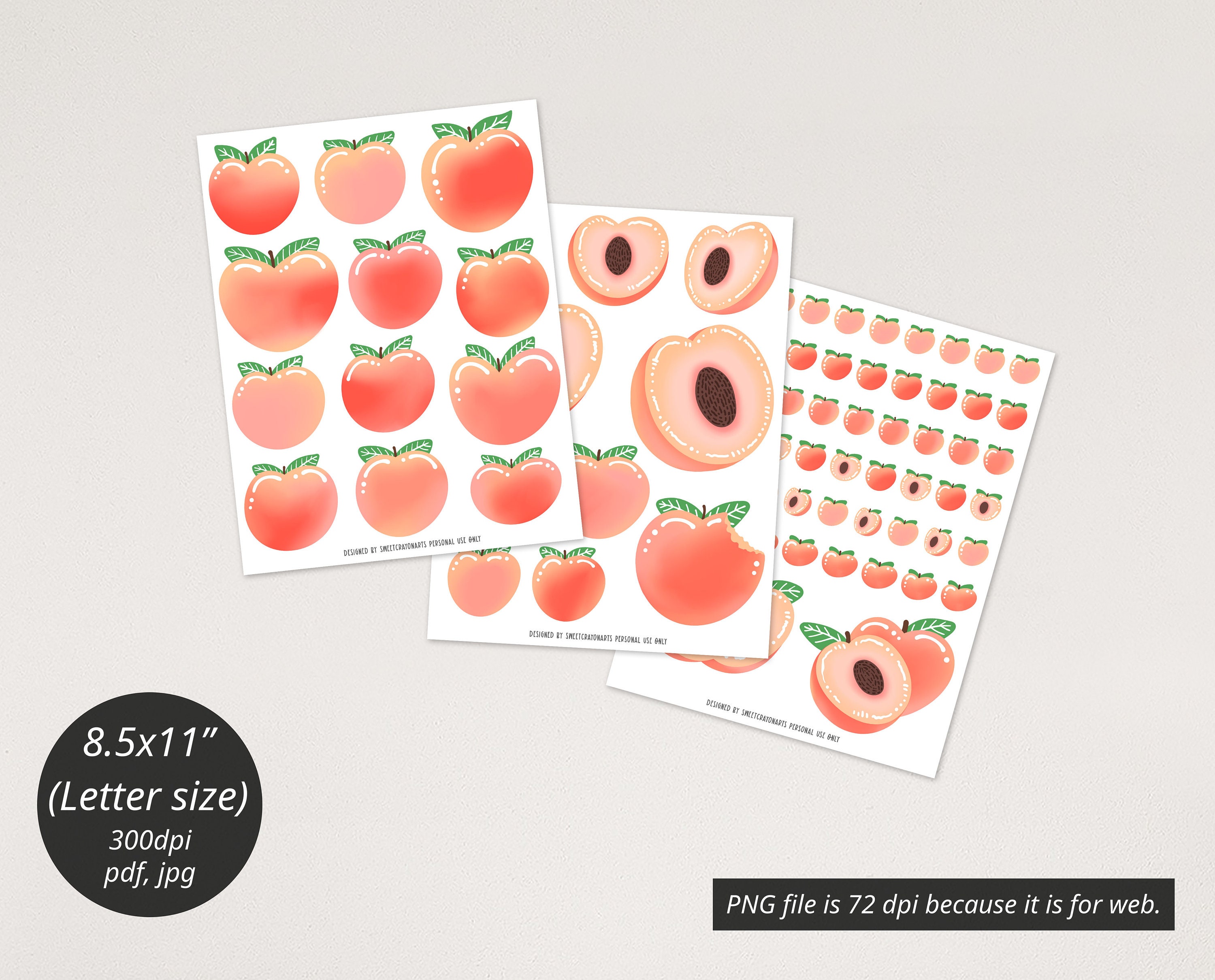 30 Cute Peach Digital Sticker Pack Printable Stickers - Etsy