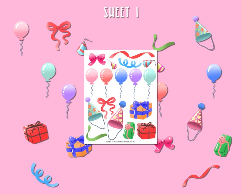 45 Home Party Digital Sticker Pack, Printable Stickers, Confetti ...