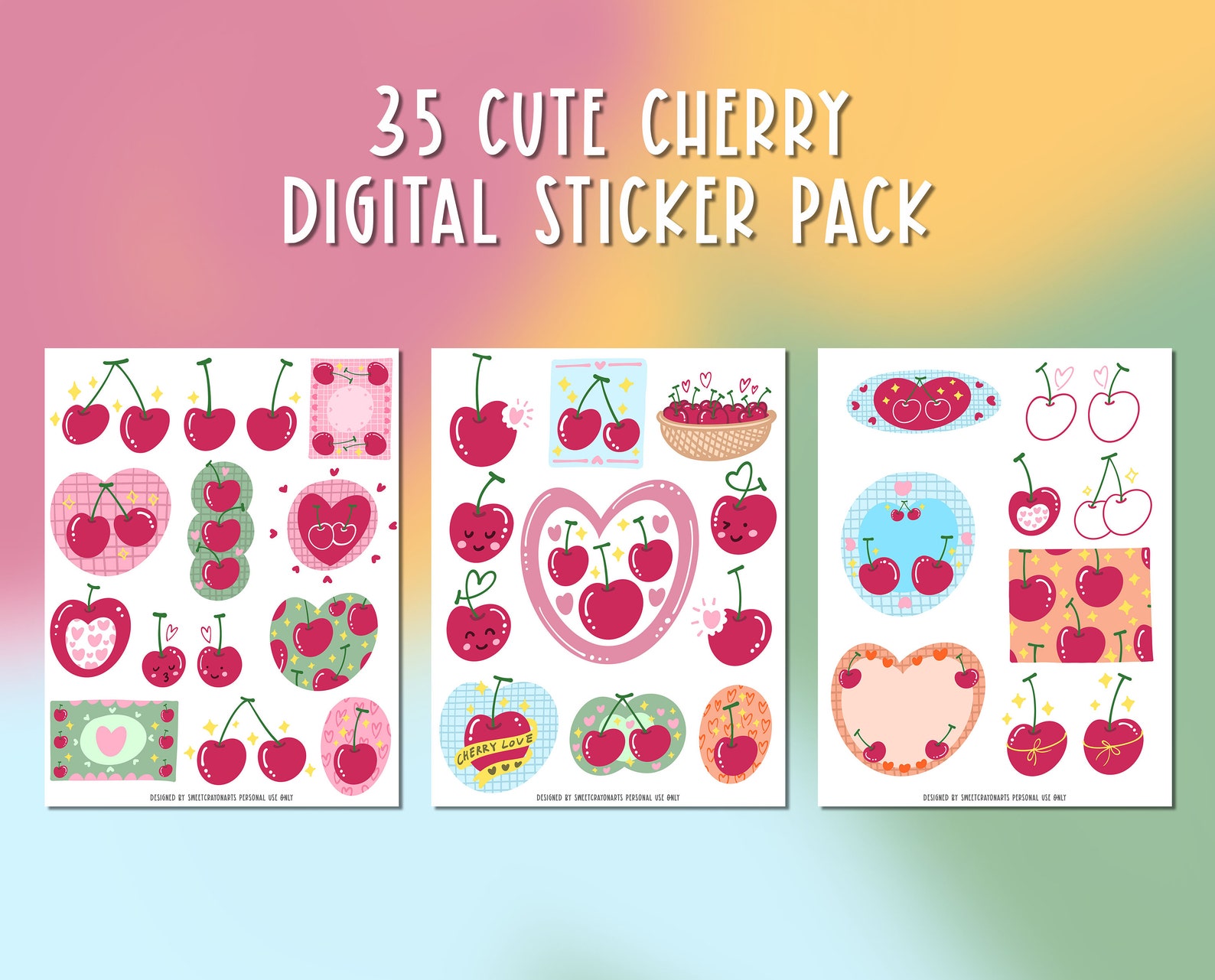 35 Cute Cherry Digital Sticker Pack Goodnotes Stickers - Etsy