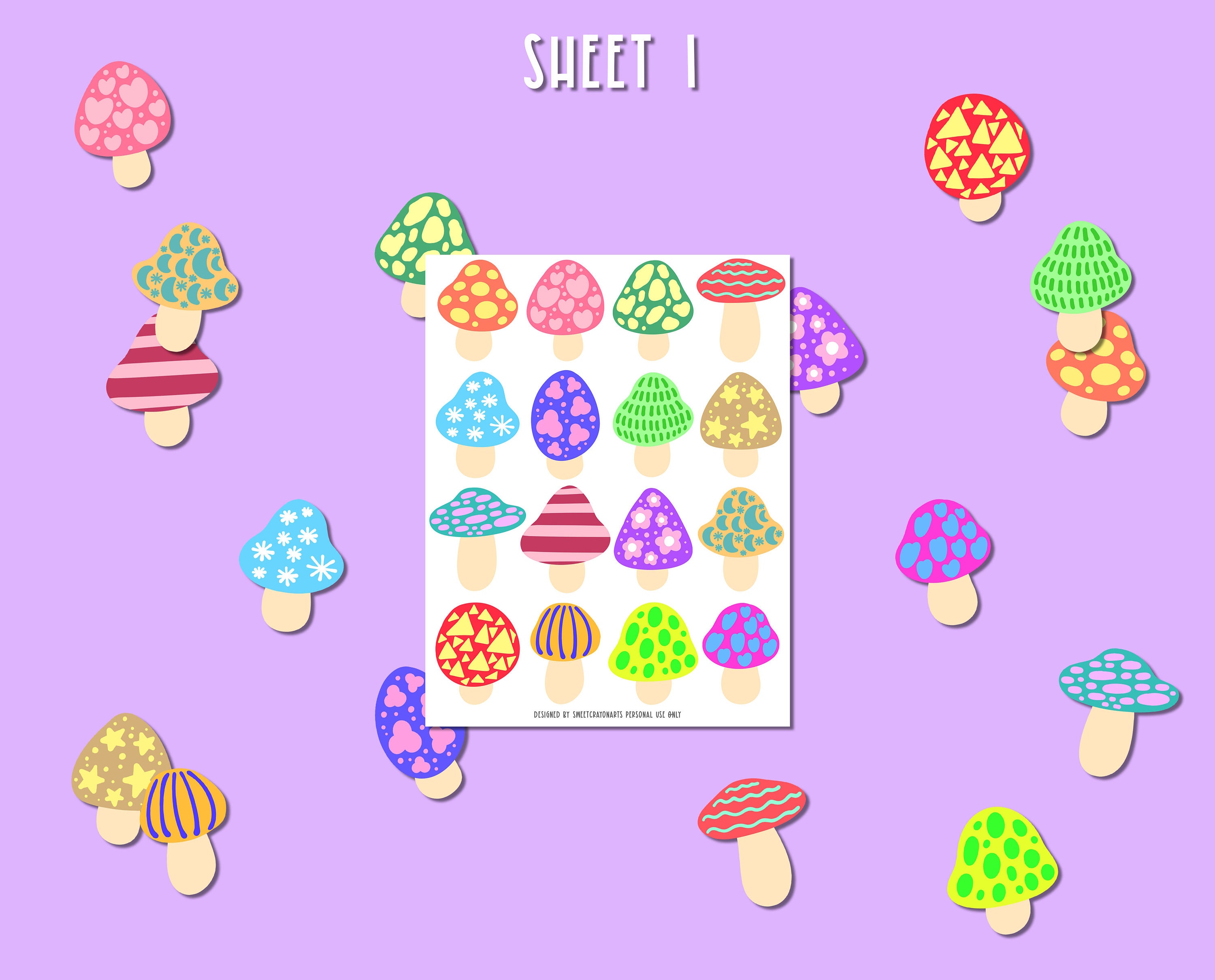 51 Cute Mushroom Digital Sticker Pack Colorful Mushroom - Etsy