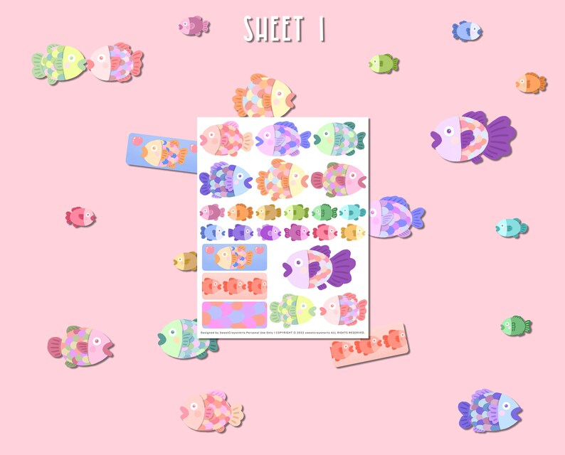 44 Cute Fish Digital Sticker Pack Colorful Fish Printable - Etsy