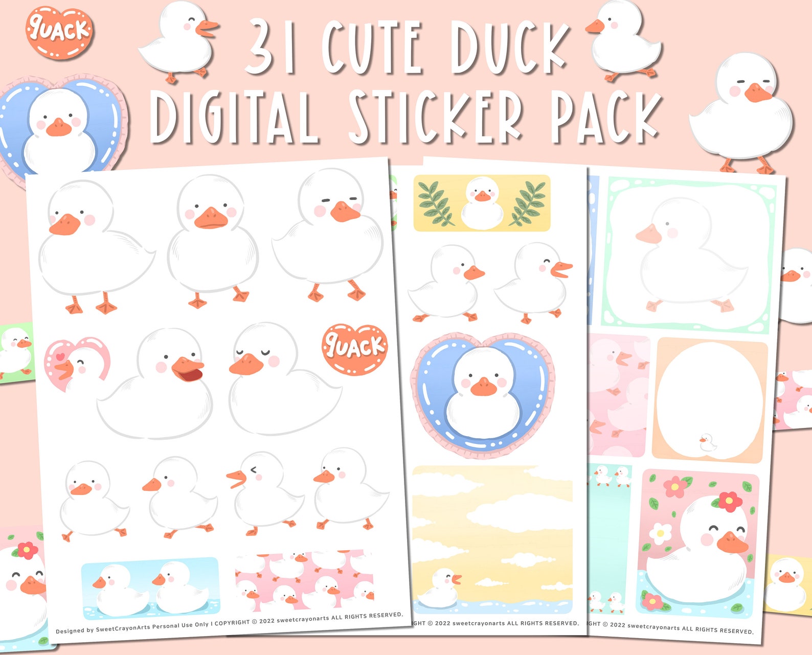 31 Cute Duck Digital Sticker Pack, Cute Duck Printable Stickers ...