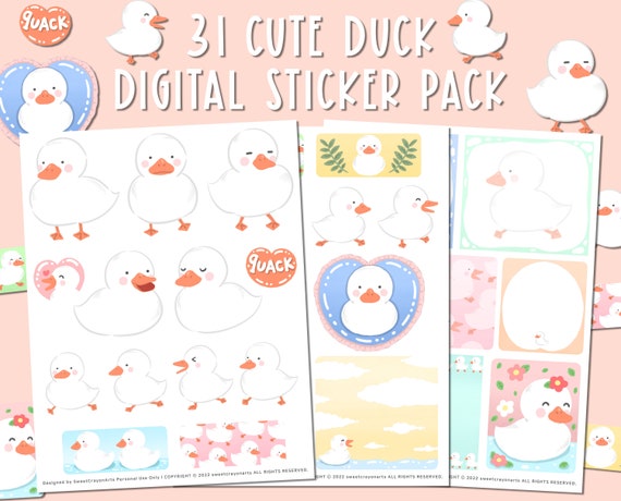 31 Cute Duck Digital Sticker Pack Cute Duck Printable - Etsy