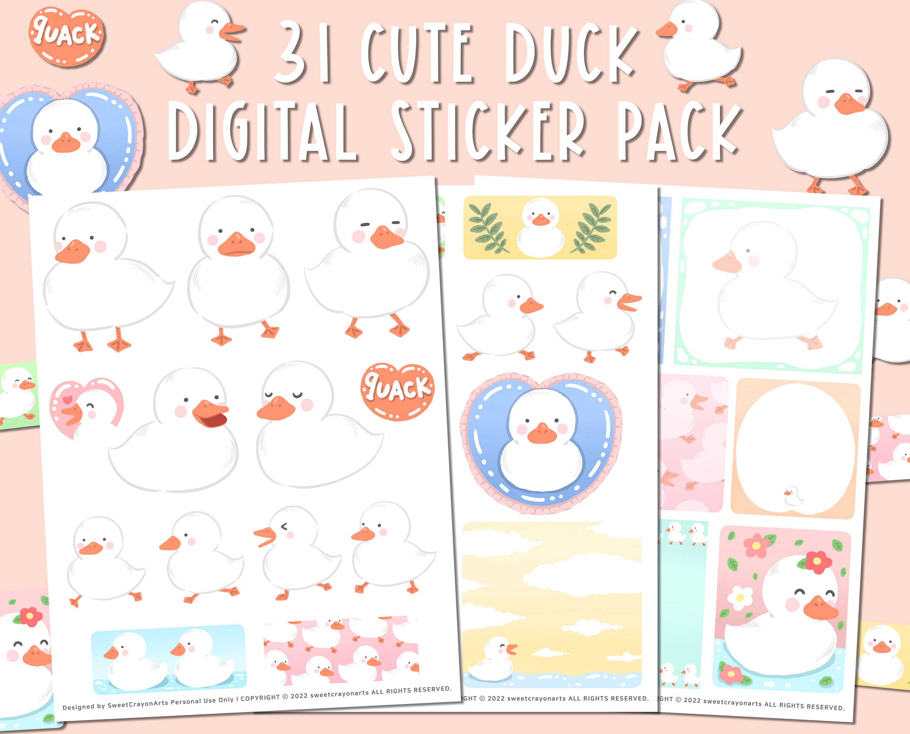 31 Cute Duck Digital Sticker Pack, Cute Duck Printable Stickers ...
