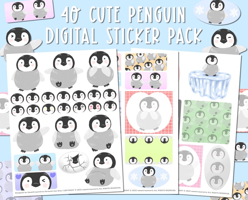 40 Cute Penguin Digital Sticker Pack Baby Emperor Penguin - Etsy