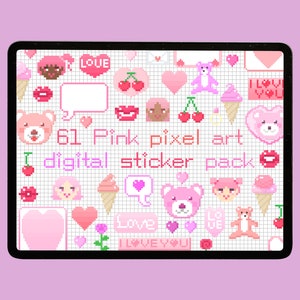 61 Pink Pixel Art Digital Sticker Pack Cute Pixel Art Sticker - Etsy