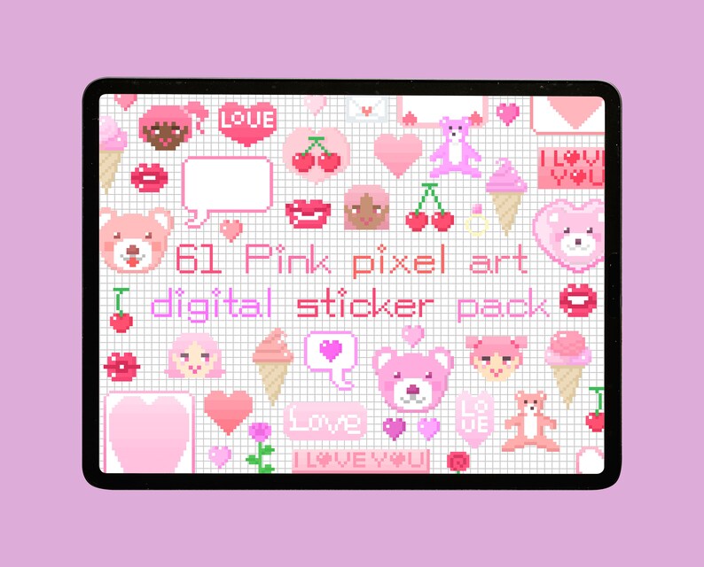 61 Pink Pixel Art Digital Sticker Pack Cute Pixel Art Sticker - Etsy