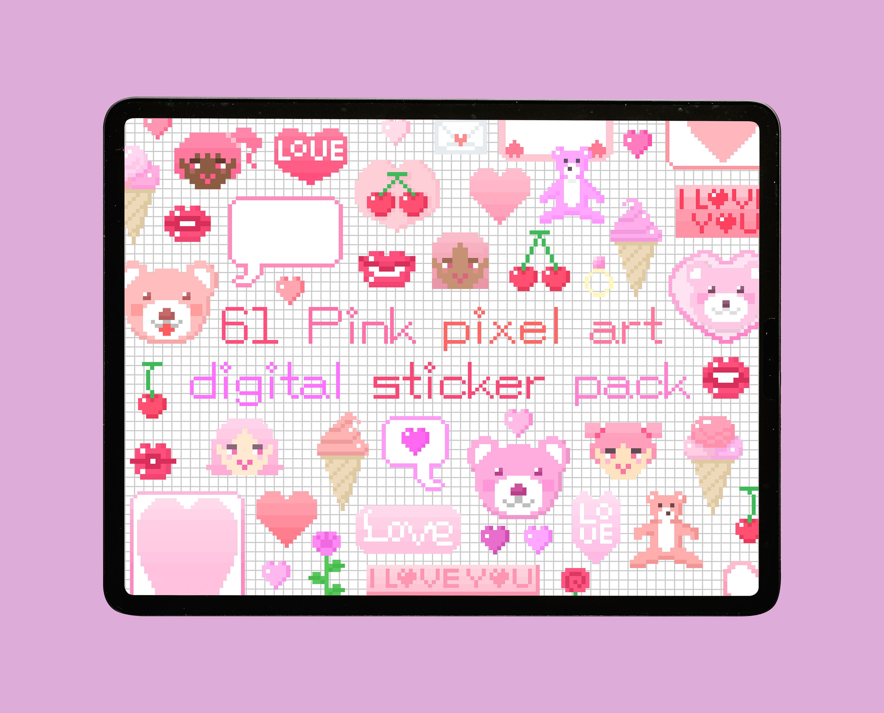 61 Pink Pixel Art Digital Sticker Pack Cute Pixel Art Sticker - Etsy