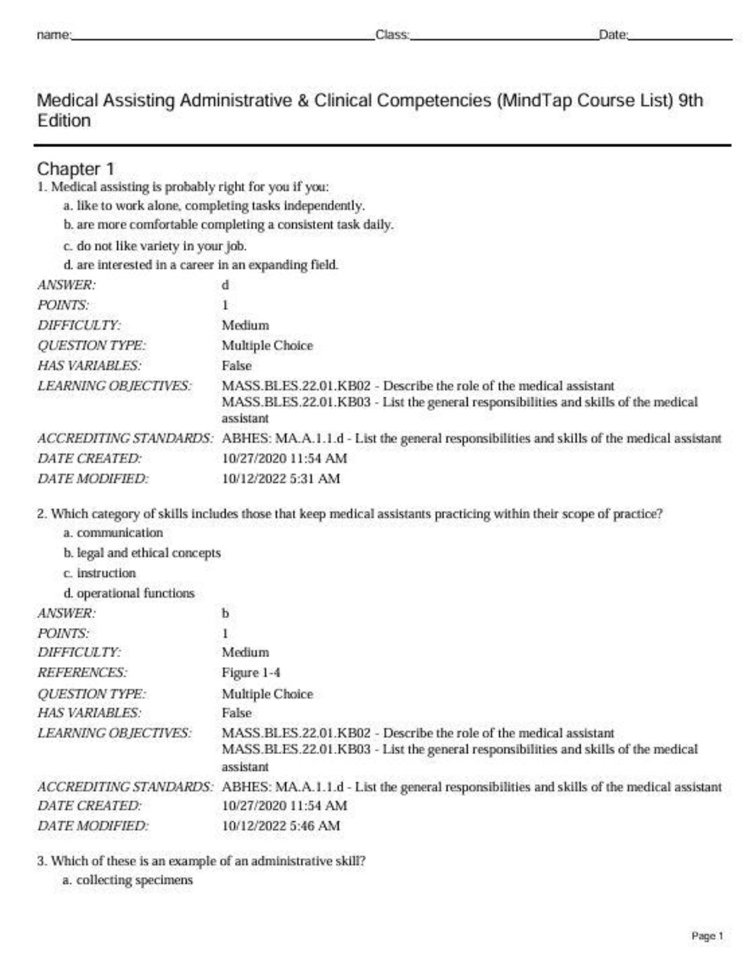 Assessment Resource Pack FOR Medical Assisting Administrative ...