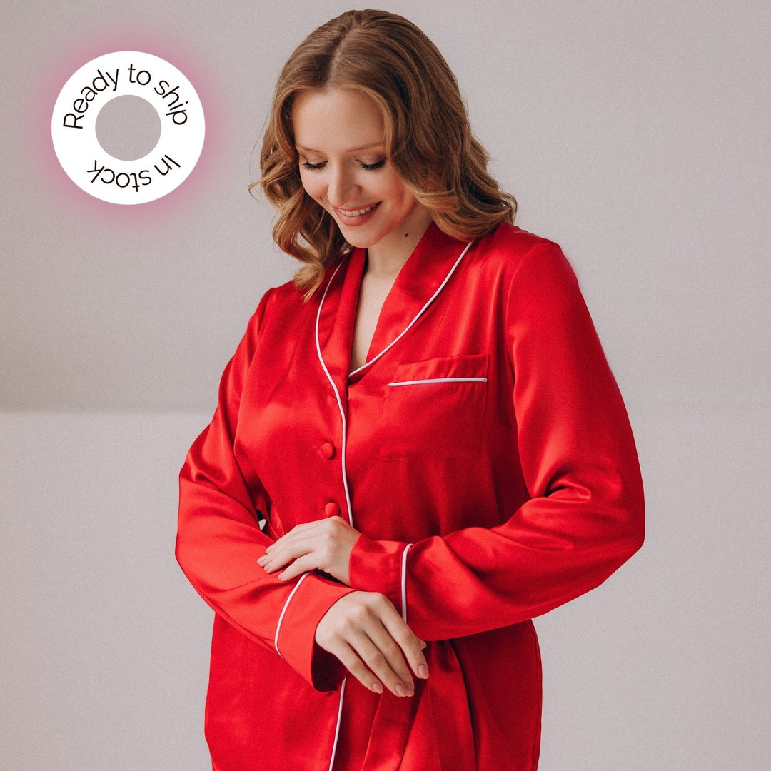 IN STOCK, Red Silk Pajama, Holiday Pajamas, Christmas Pajama Set ...