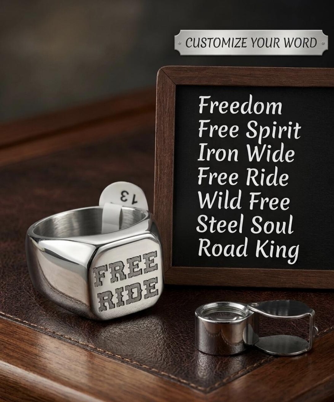 Personalized Titanium Signet Ring for Men | Engraved Biker Harley Ring ...