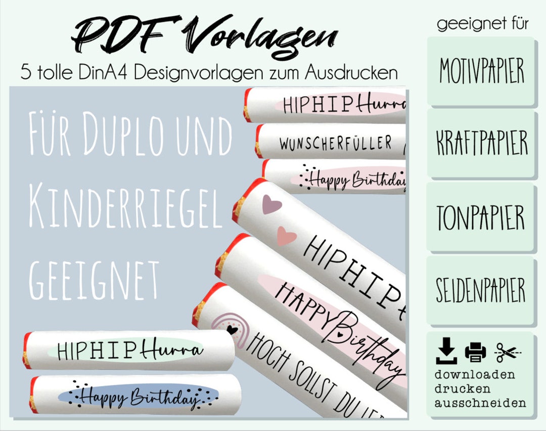 Duplo Banderole Geburtstag, Kinderriegel Banderole, Duplo Vorlage, PDF Vorlage Schokoriegel, PDF ...