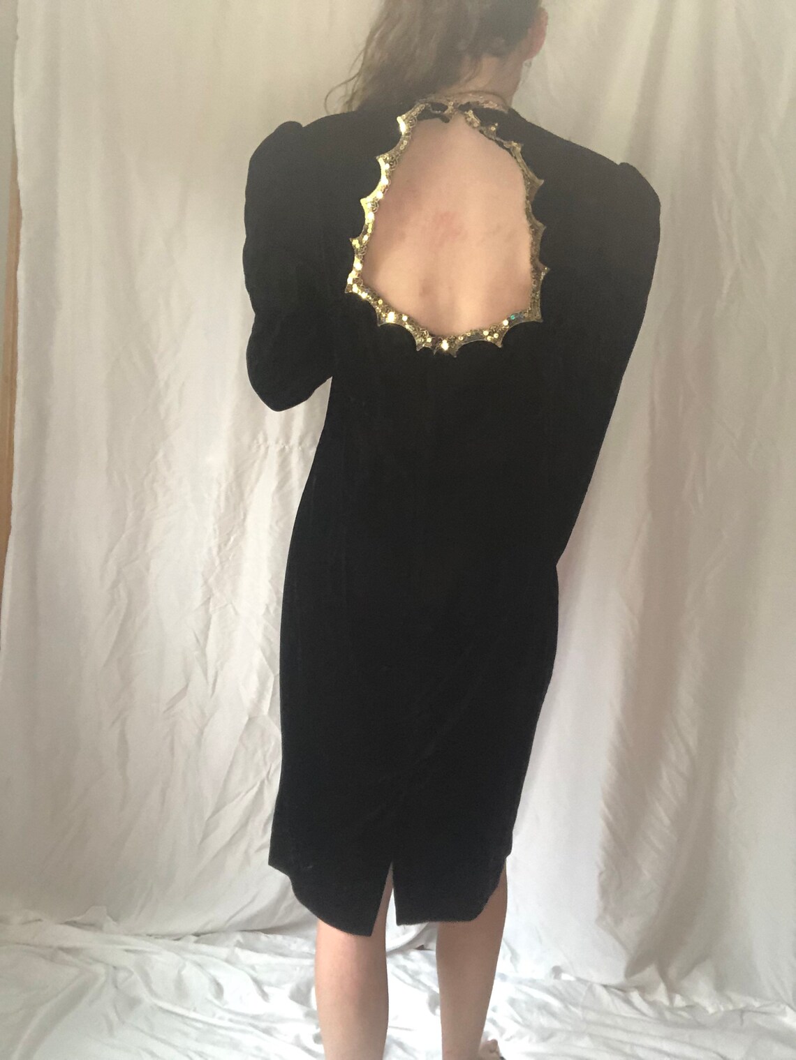 80s Vintage Gold and Black Dress - Etsy