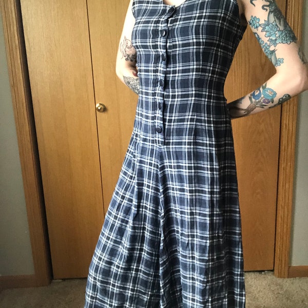 90s Plaid Button up Dress - Etsy