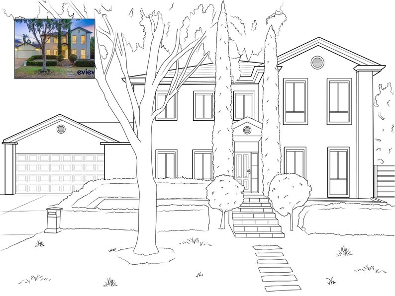 House Drawing, Drawing of Home, House Sketch, Drawing From Photo, Line ...