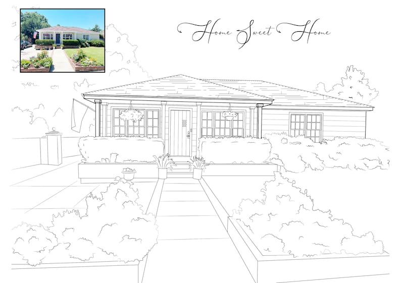 House Drawing, Drawing of Home, House Sketch, Drawing From Photo, Line ...