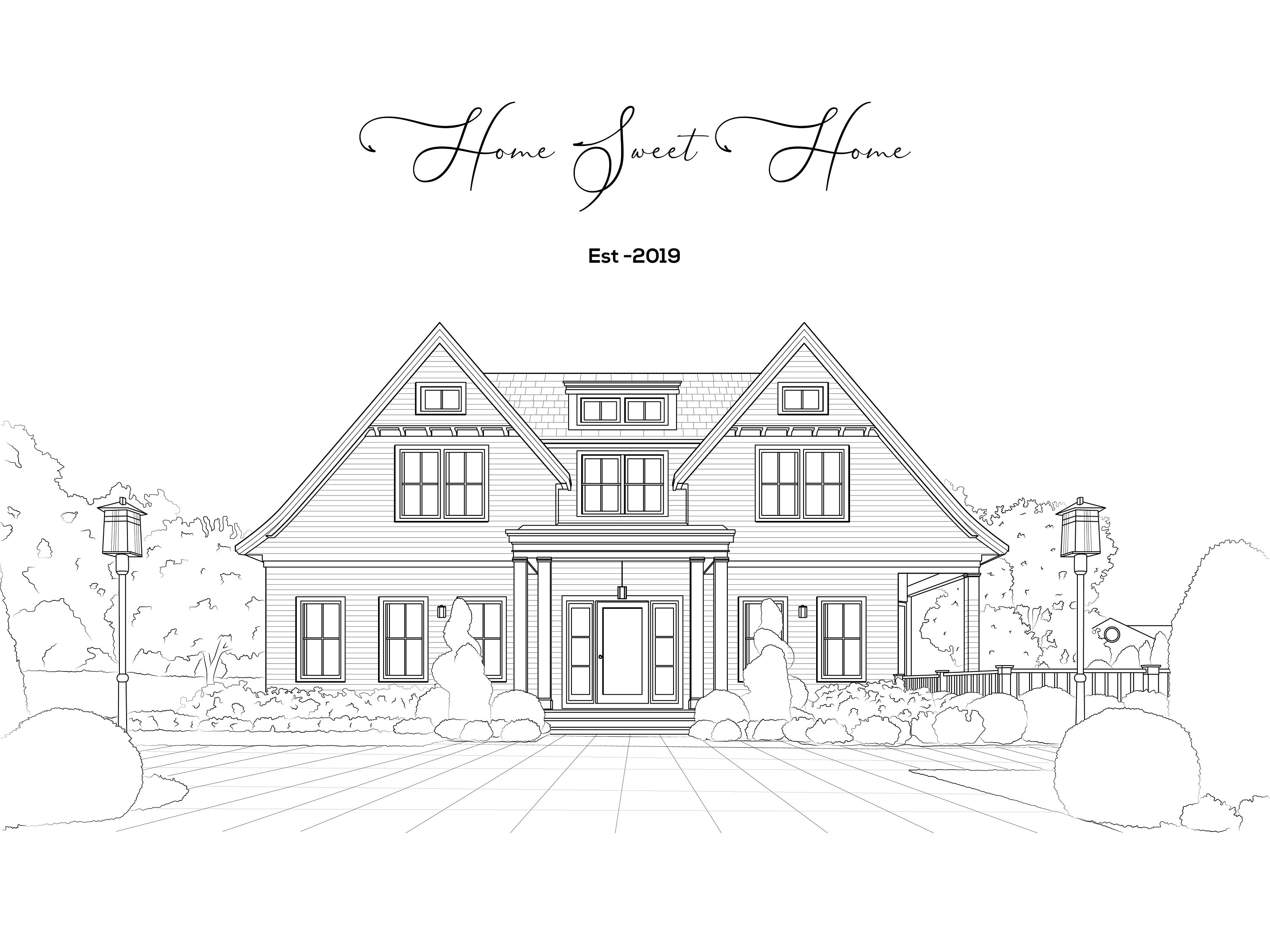 House Drawing, Drawing of Home, House Sketch, Drawing From Photo, Line ...