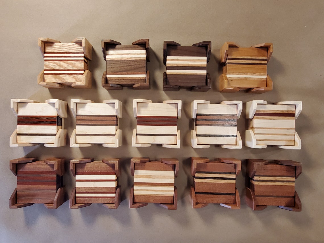 Wooden Coaster Set With Holder Coaster Set of 4 Drink Coaster Set - Etsy