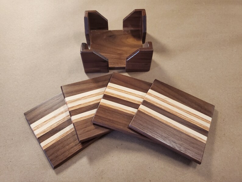 Wooden Coaster Set With Holder Coaster Set of 4 Drink Coaster Set - Etsy