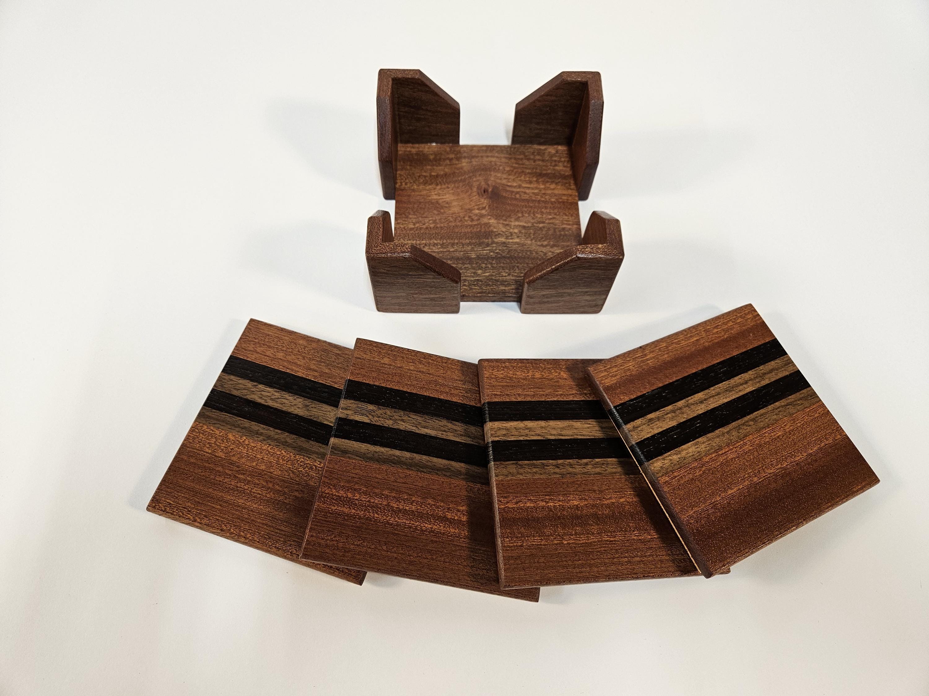 Wooden Coaster Set With Holder | Coaster Set of 4 | Drink Coaster Set ...