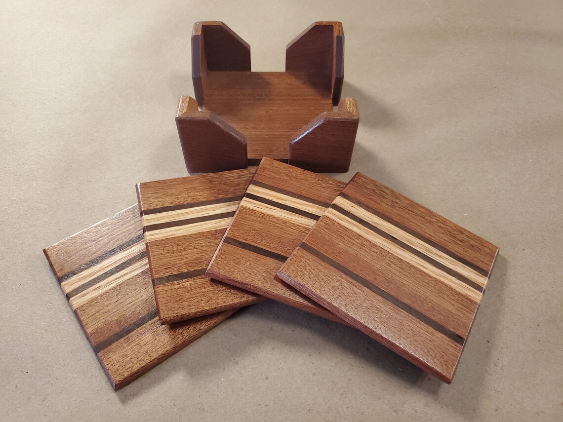 Wooden Coaster Set With Holder Coaster Set of 4 Drink Coaster Set - Etsy