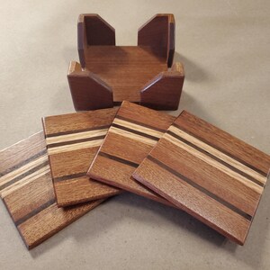Wooden Coaster Set With Holder Coaster Set of 4 Drink Coaster Set - Etsy