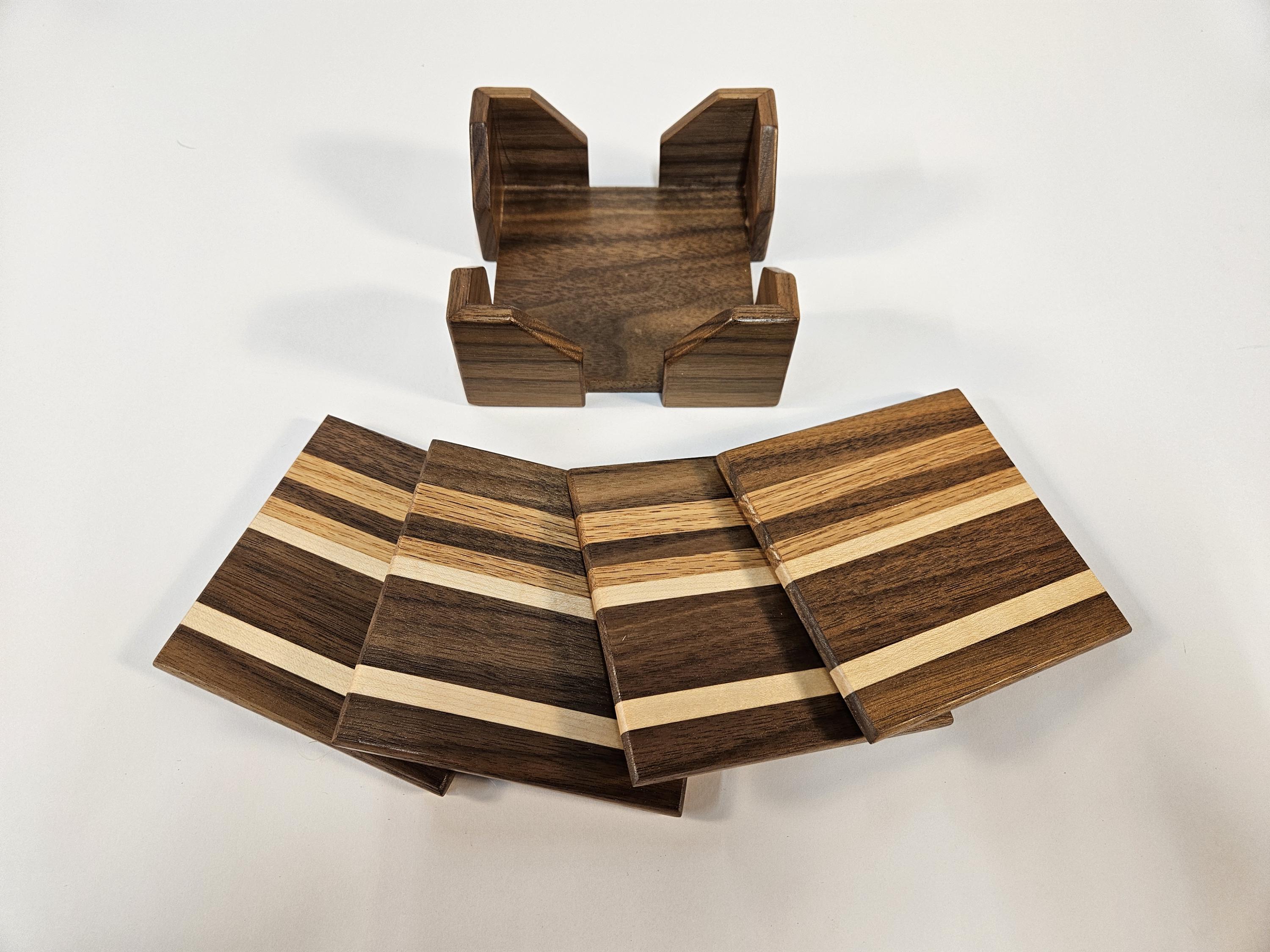 Wooden Coaster Set With Holder | Coaster Set of 4 | Drink Coaster Set ...