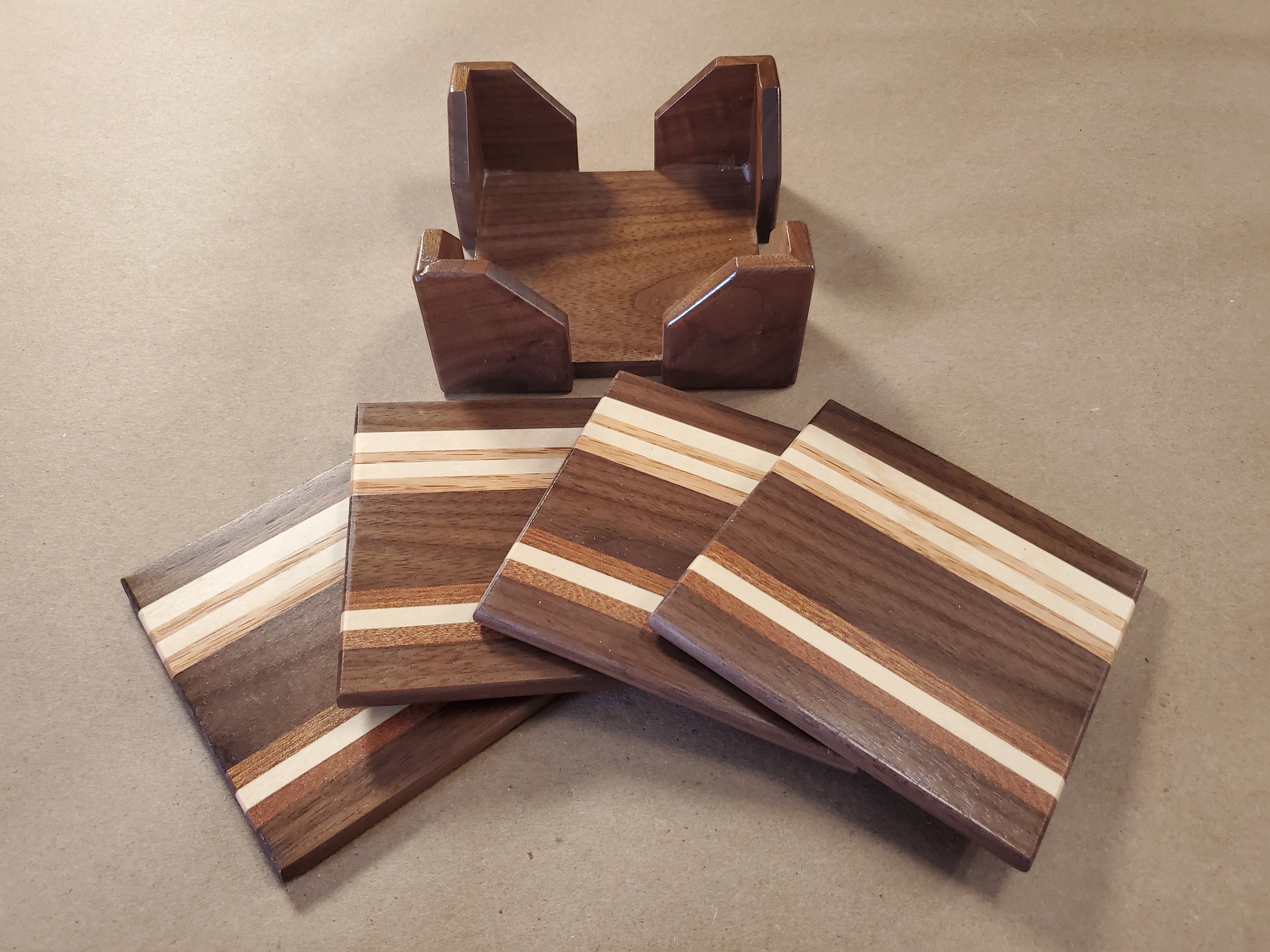 Wooden Coaster Set With Holder Coaster Set of 4 Drink Coaster Set - Etsy