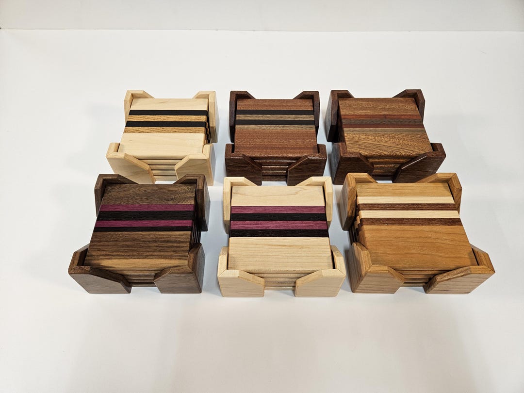 Wooden Coaster Set With Holder | Coaster Set of 4 | Drink Coaster Set ...