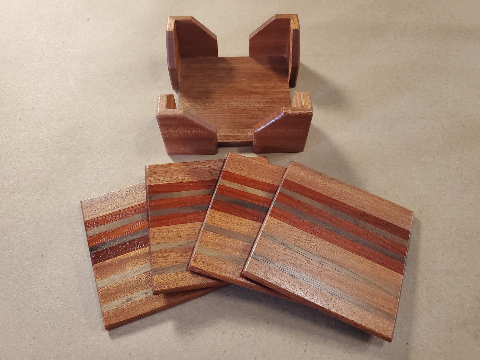 Wooden Coaster Set With Holder Coaster Set of 4 Drink Coaster Set - Etsy