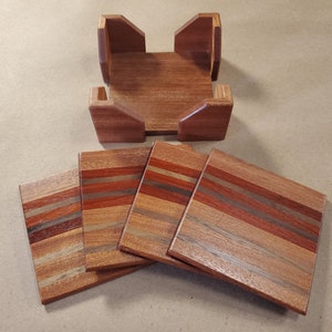 Wooden Coaster Set With Holder Coaster Set of 4 Drink Coaster Set - Etsy