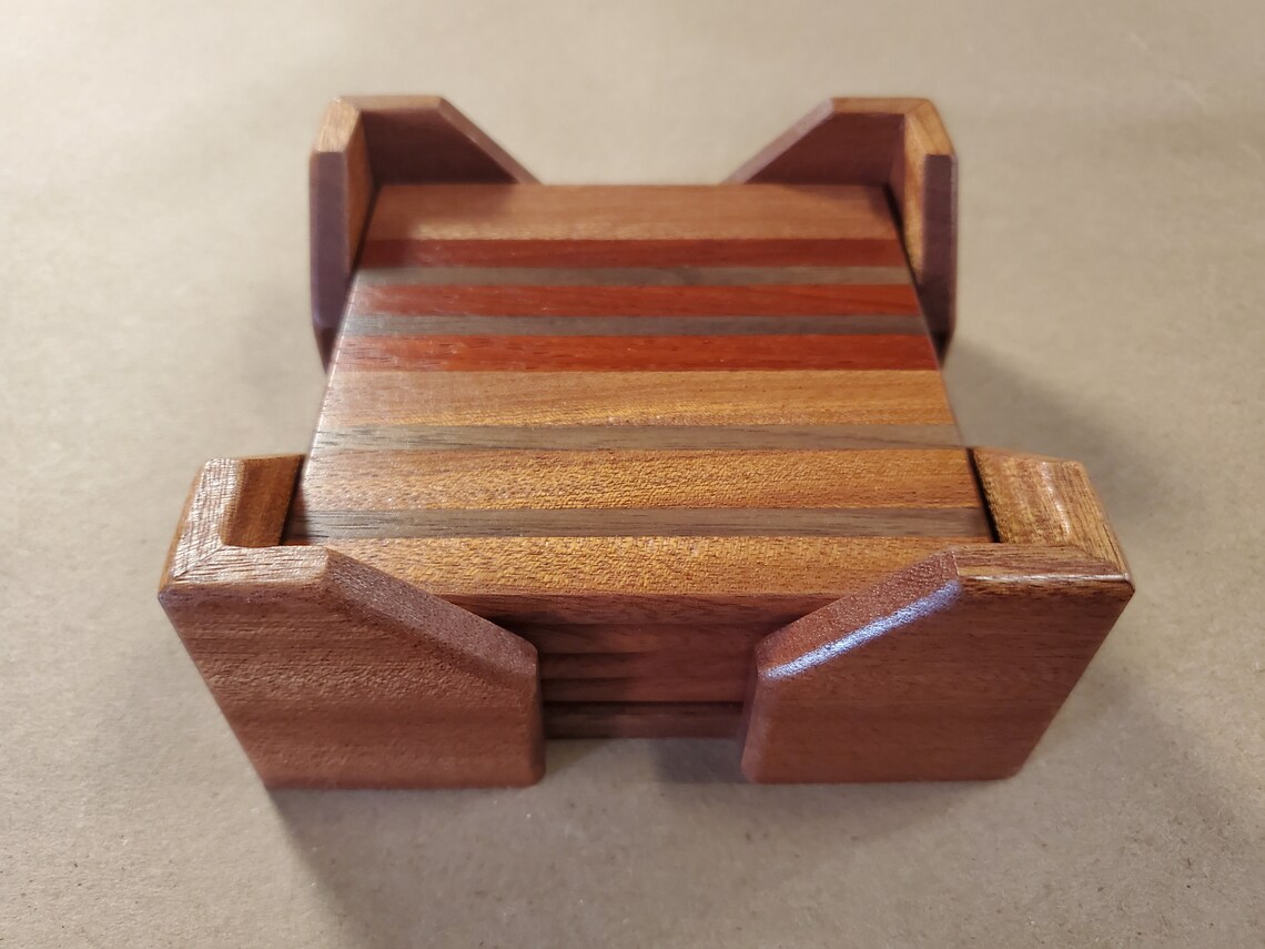 Wooden Coaster Set With Holder Coaster Set of 4 Drink Coaster Set - Etsy