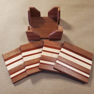 Wooden Coaster Set With Holder Coaster Set of 4 Drink Coaster Set - Etsy