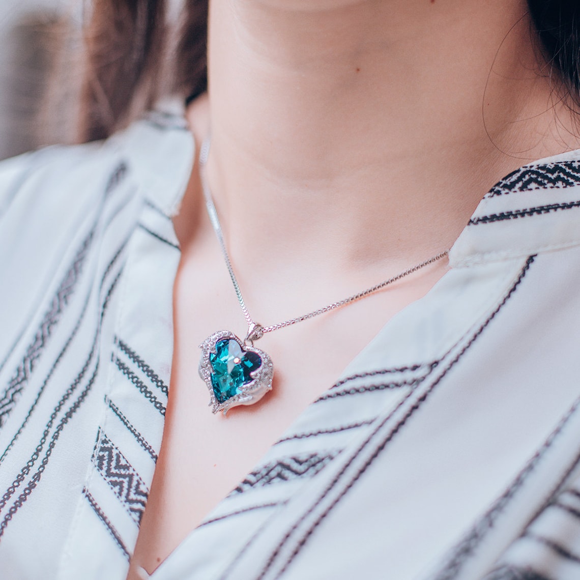 Blue Heart & Angel Wing Necklace, Swarovski Crystal Heart Pendant ...