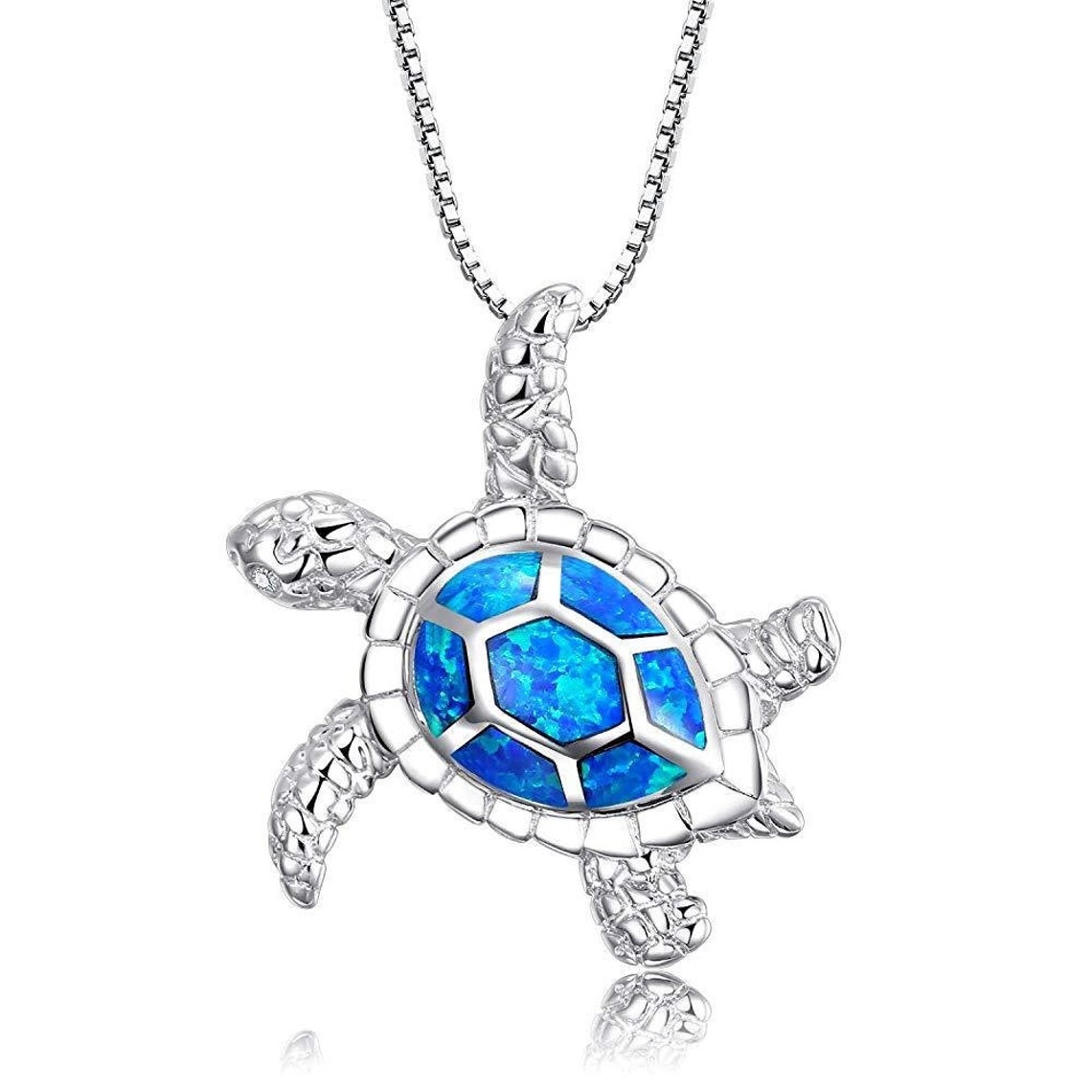 Blue Opal Sea Turtle Necklace Silver and Blue Turtle - Etsy
