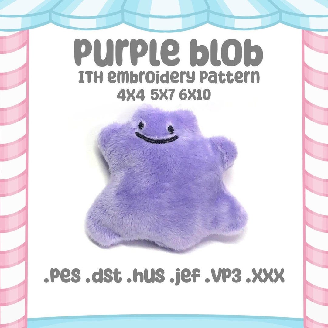 Purple Blob Monster Embroidery Machine Pattern Kawaii Plush (4x4 5x7 ...