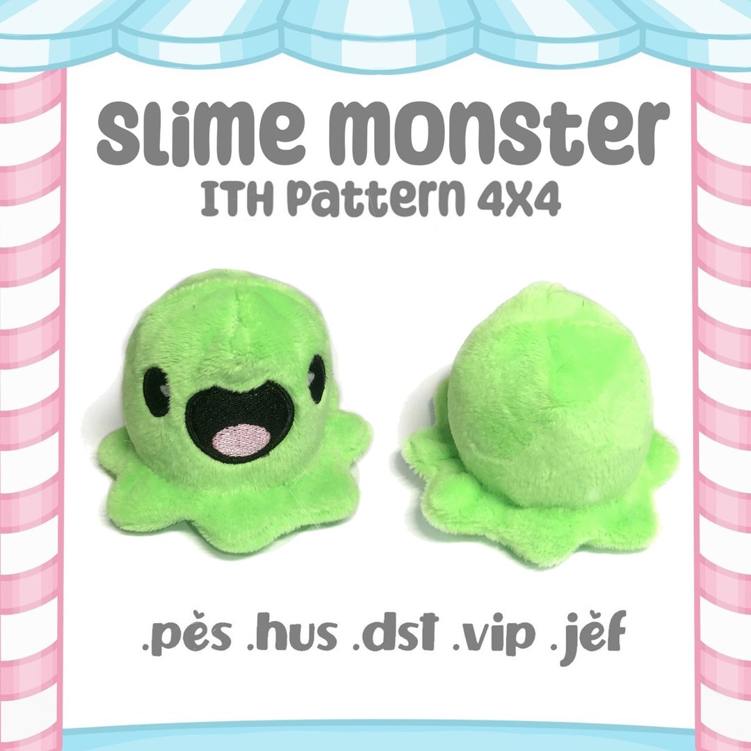 Kawaii Green Slime Monster Embroidery Pattern: Kidcore Plush Keychain ...