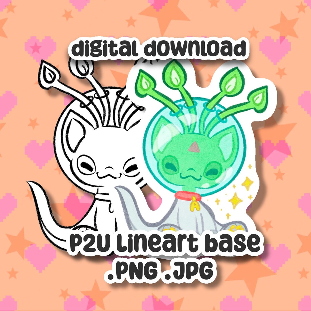 Alien Cat Art Base P2U - Nostalgic Y2K Virtual Pet Digital Stamp Furry ...