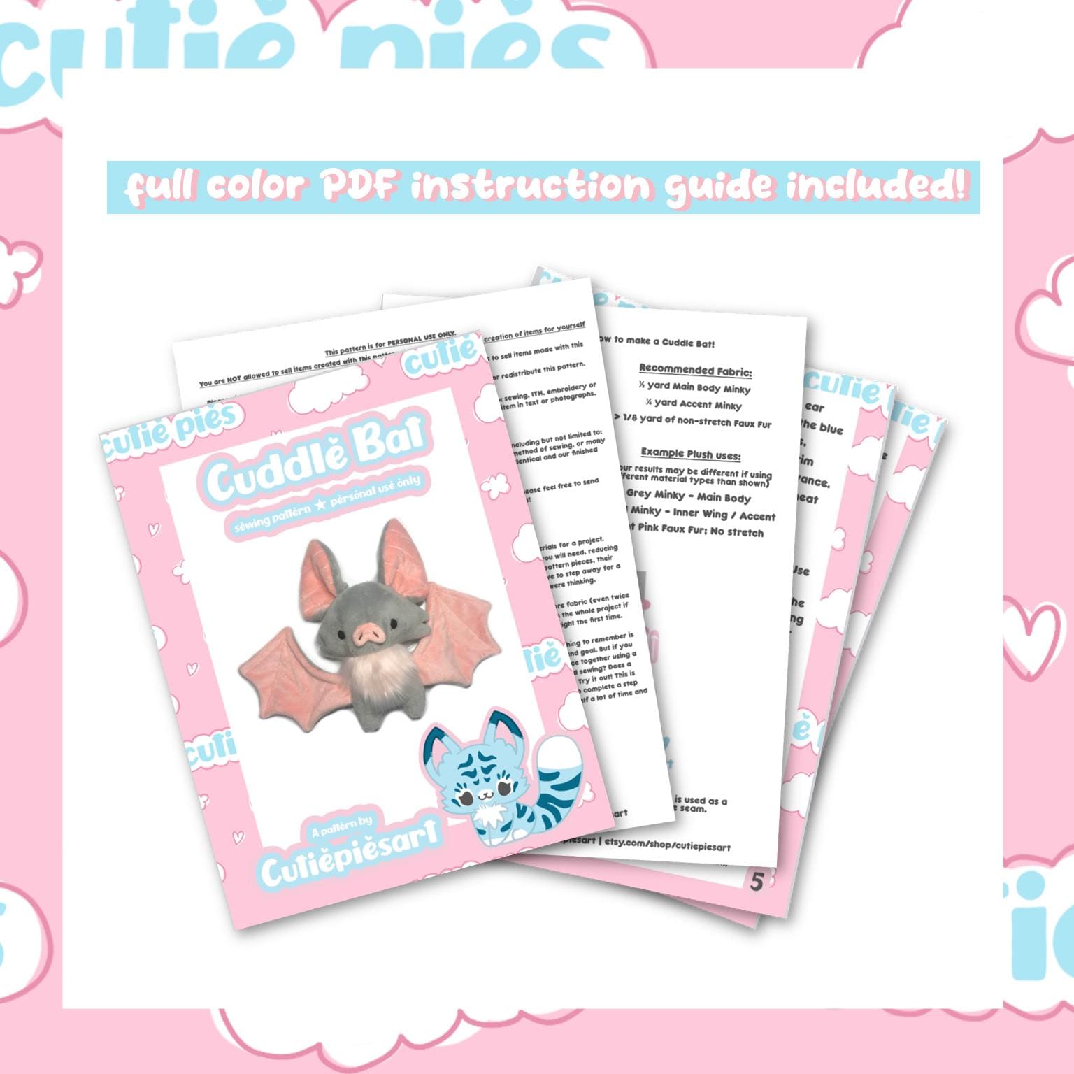 Cuddle Bat Plush Sewing Pattern Easy Spooky Kawaii Halloween (PDF ...