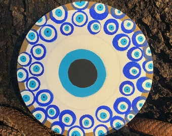 Evil Eye Painting for Protection 20x20cm Tree Ring Canvas - Etsy