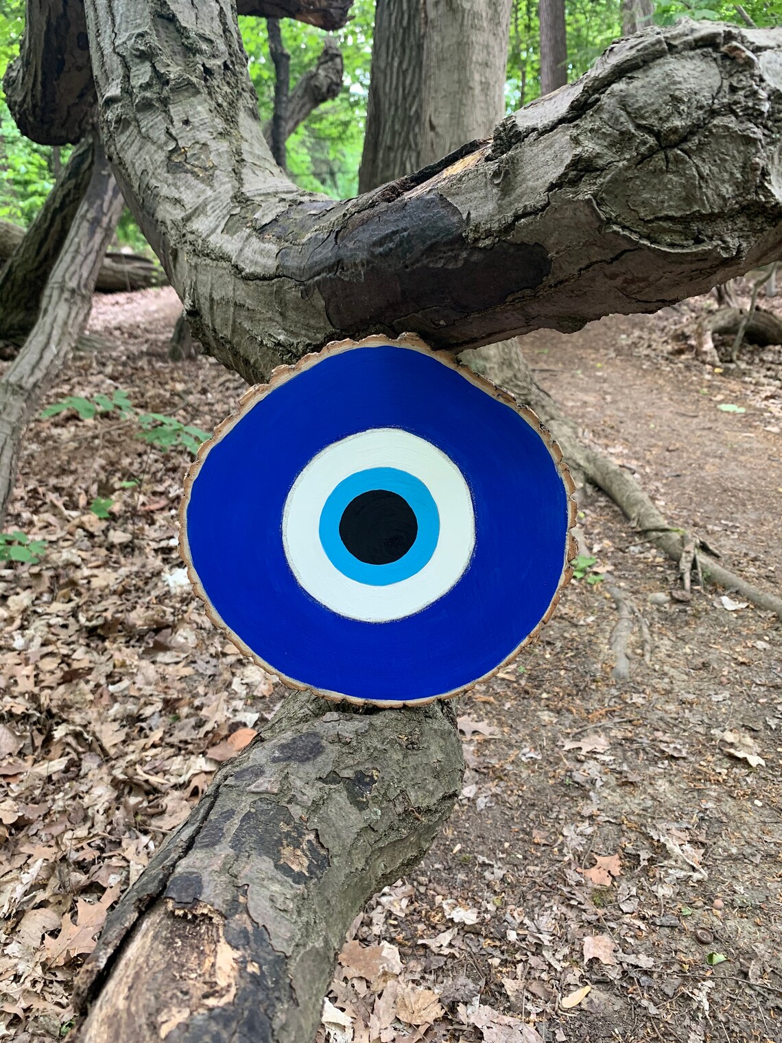 Evil eye painting for protection 20x20cm tree ring canvas | Etsy