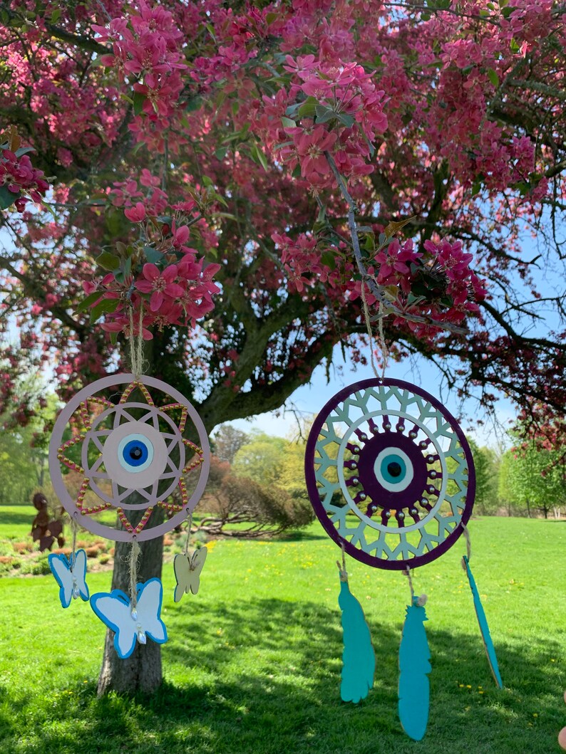Evil Eye Dream Catcher for Protection 12x12cm Flat Hanging Canvas - Etsy