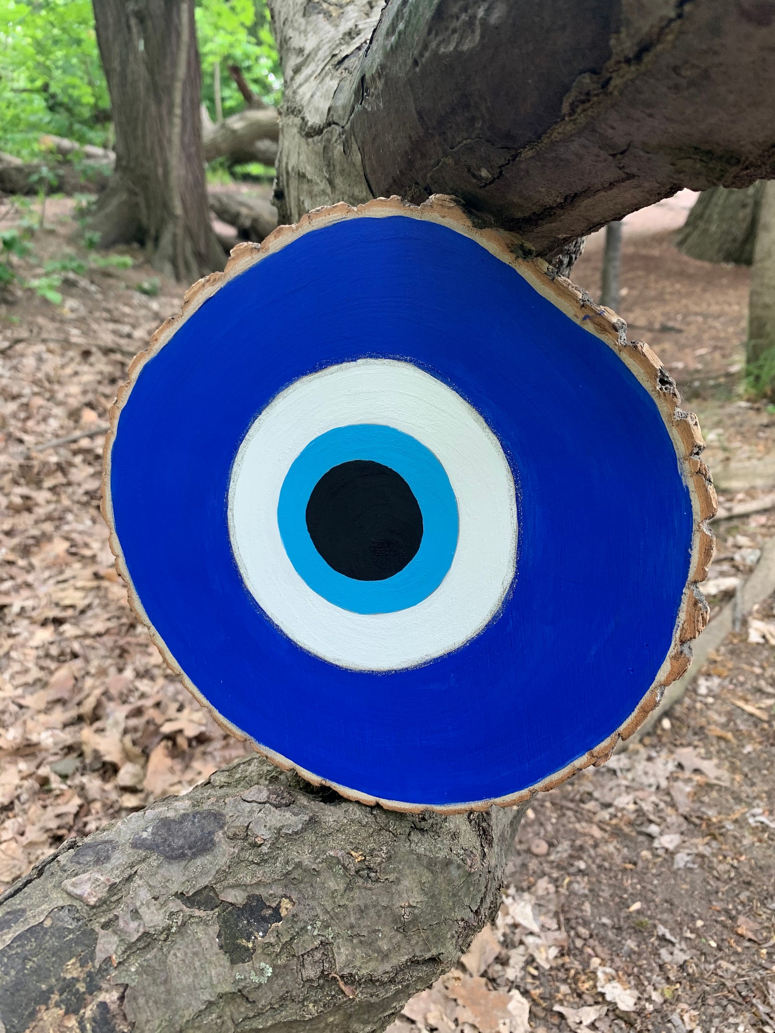 Evil eye painting for protection 20x20cm tree ring canvas | Etsy