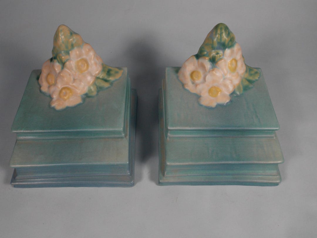 Vintage Bookends Roseville Pottery Blue Apple Blossom - Etsy